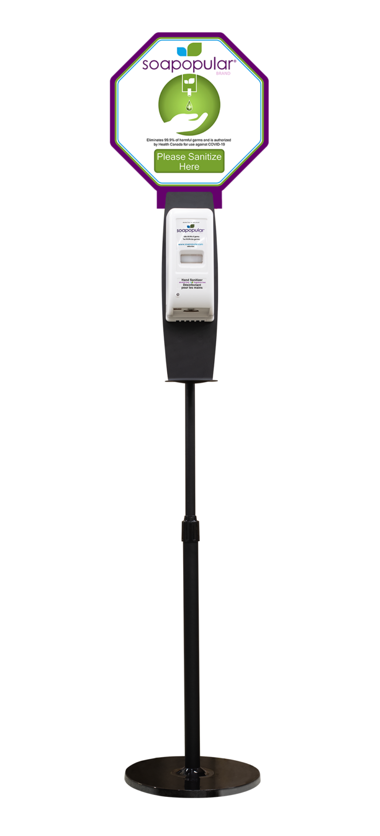 Black Adjustable Dispenser Stand System with Alcohol Free White ...